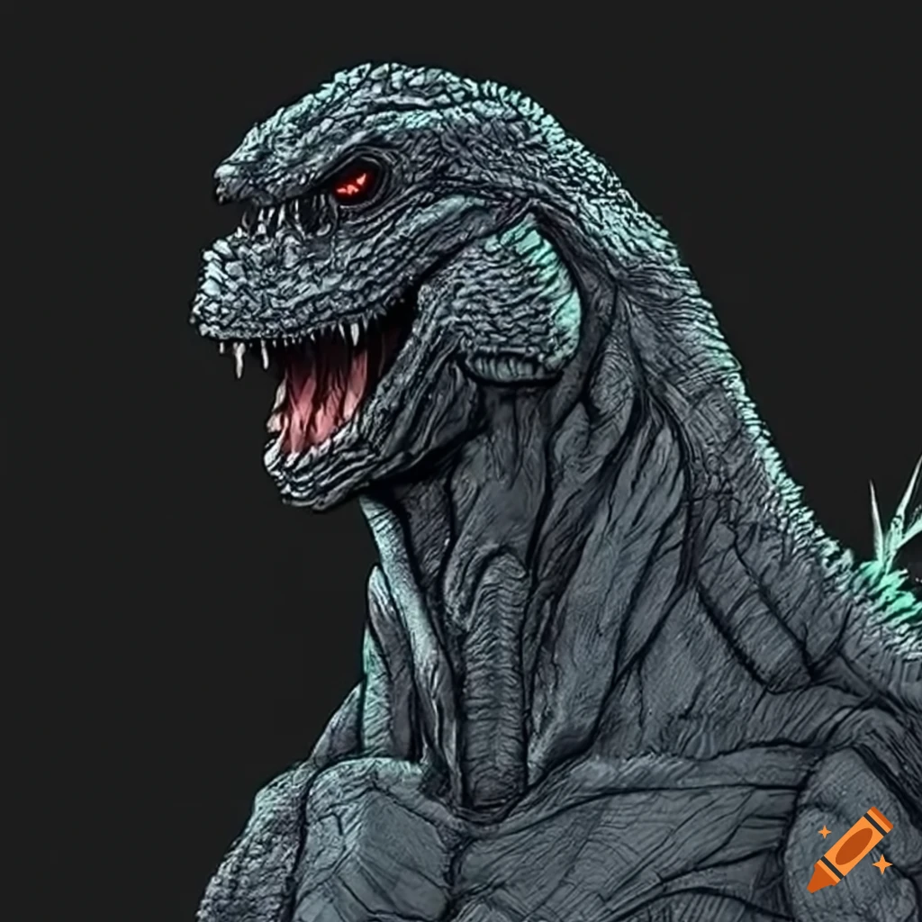 Muscular godzilla made of titanium