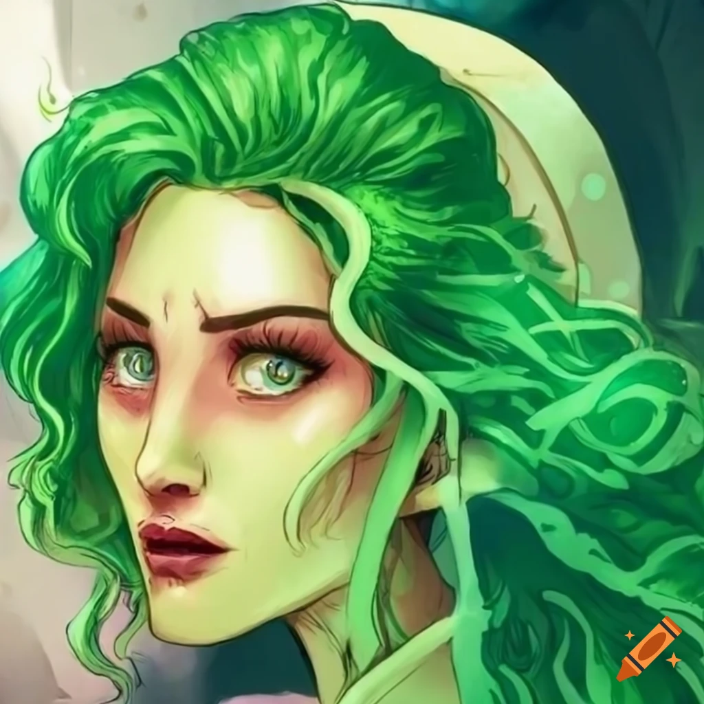 Ethereal Comic Book Character With Green Hair And Food Allergies