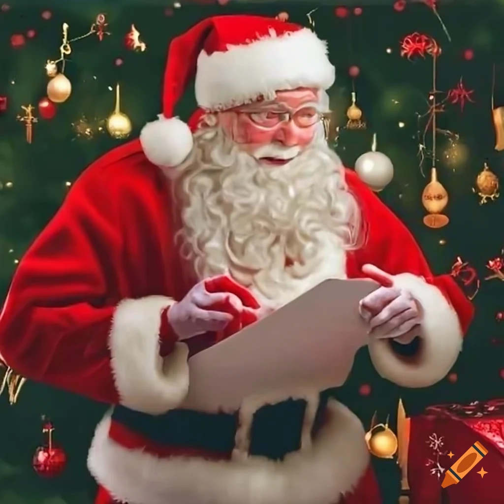 Santa claus reaching for a letter in a christmas tree on Craiyon