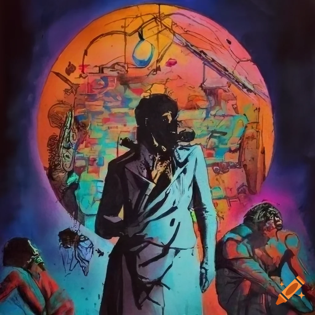 Neo-noir scene with a mysterious voice and diverse languages in a ...