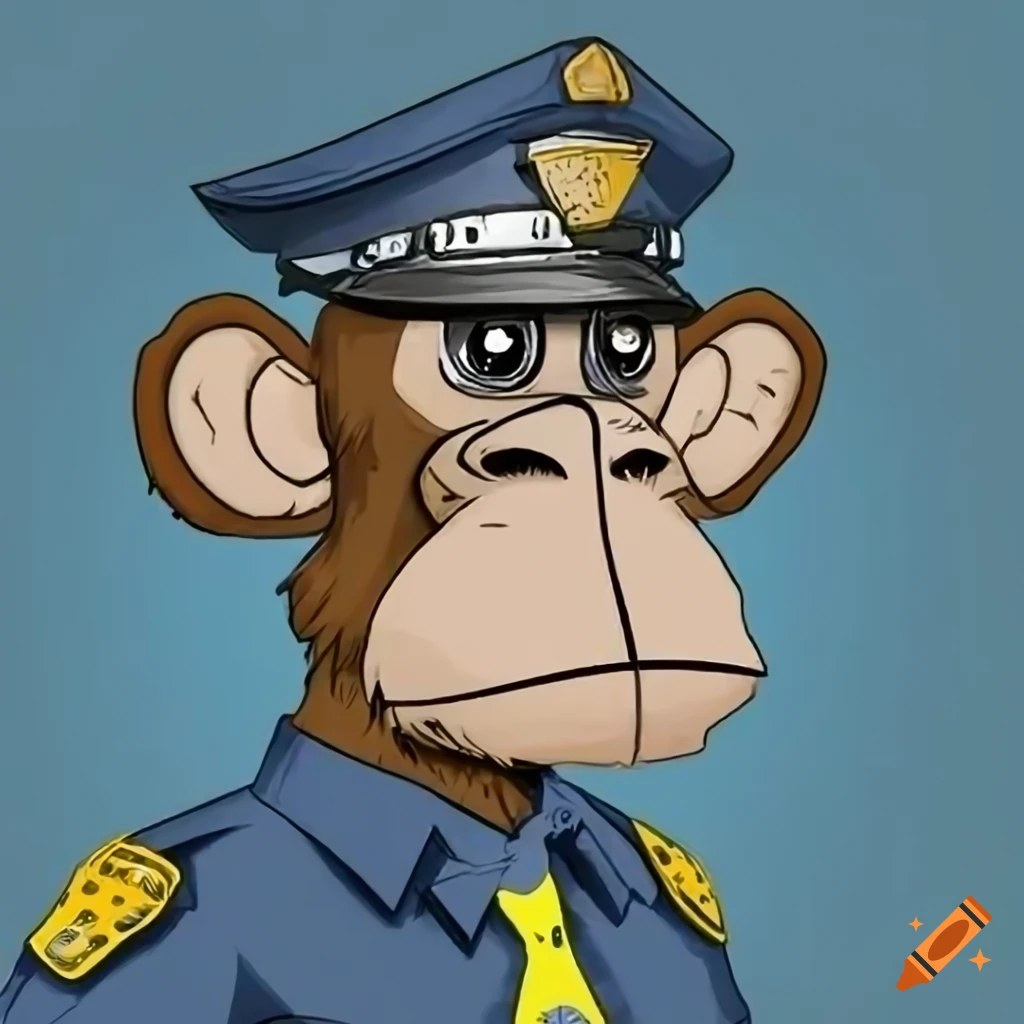 Bored ape nfts dressed as a policeman on Craiyon