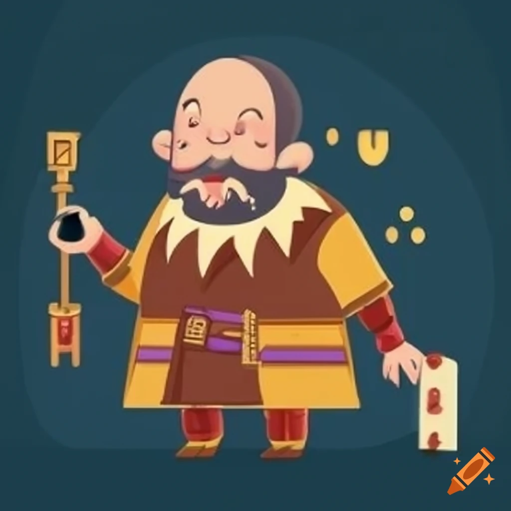Playful 2d stylish medieval merchant character for board game on Craiyon