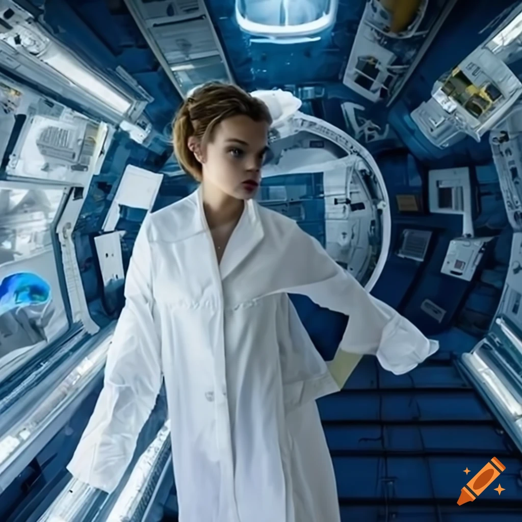 Alien women in lab coats inside a spaceship