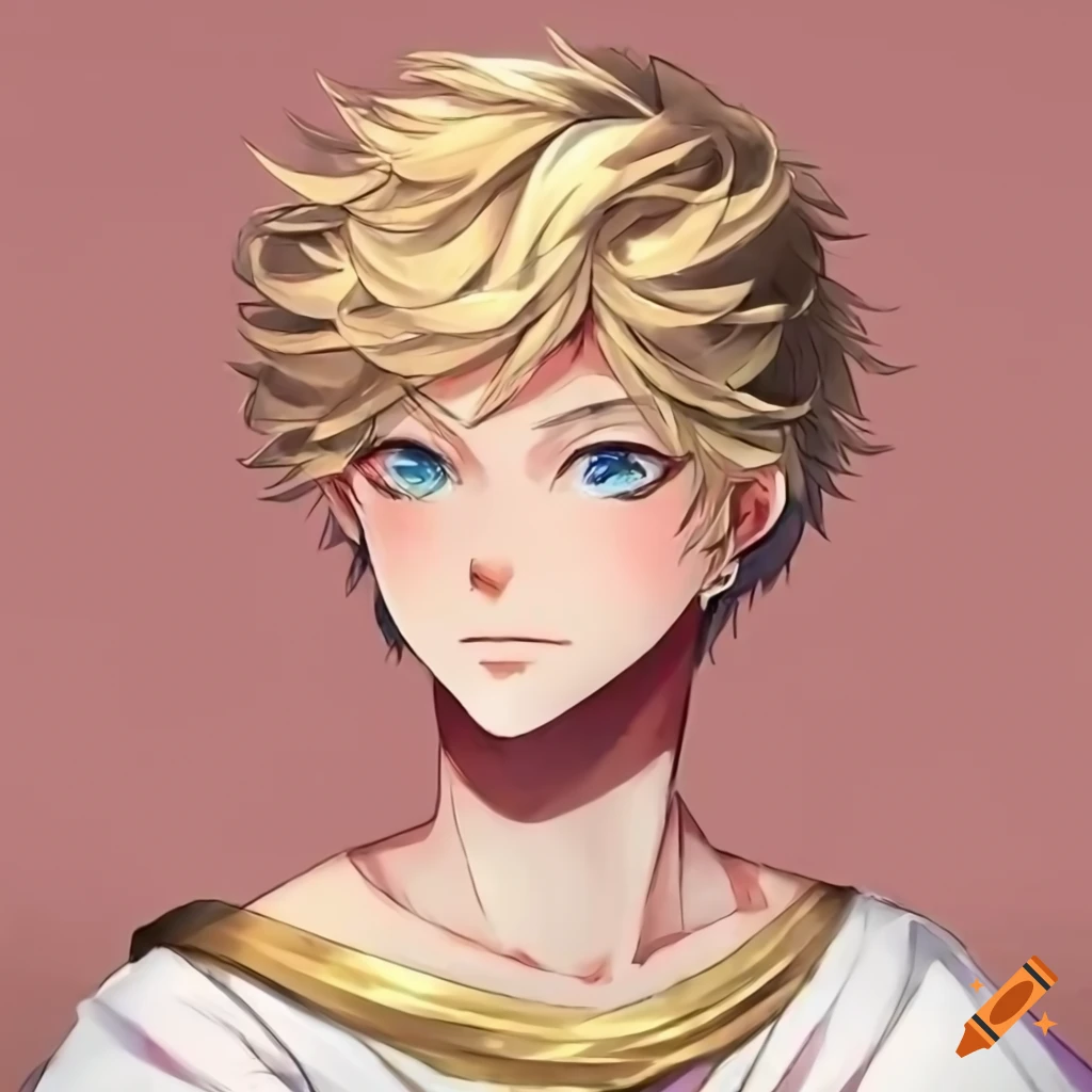 Blond-haired guy in a Roman toga in anime style on Craiyon