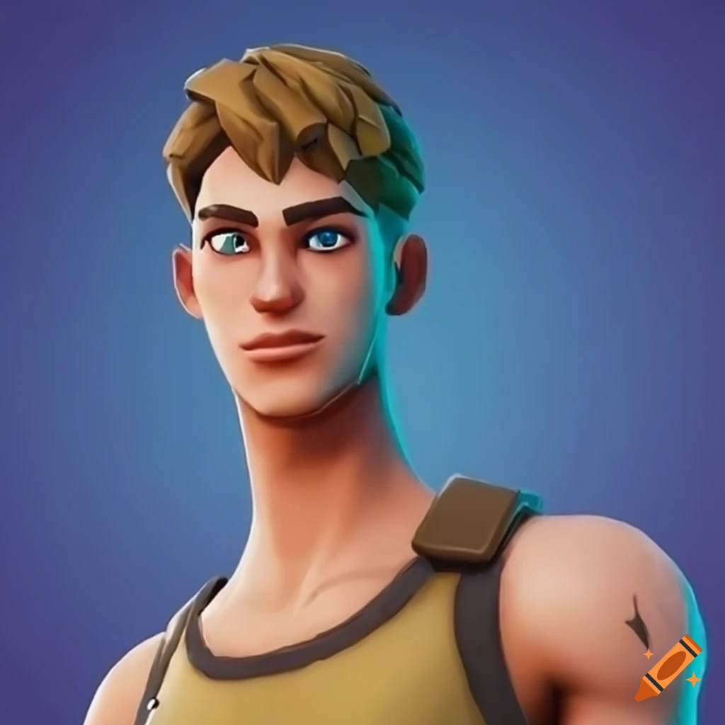 Male Fortnite character with light brown hair and blue eyes on Craiyon