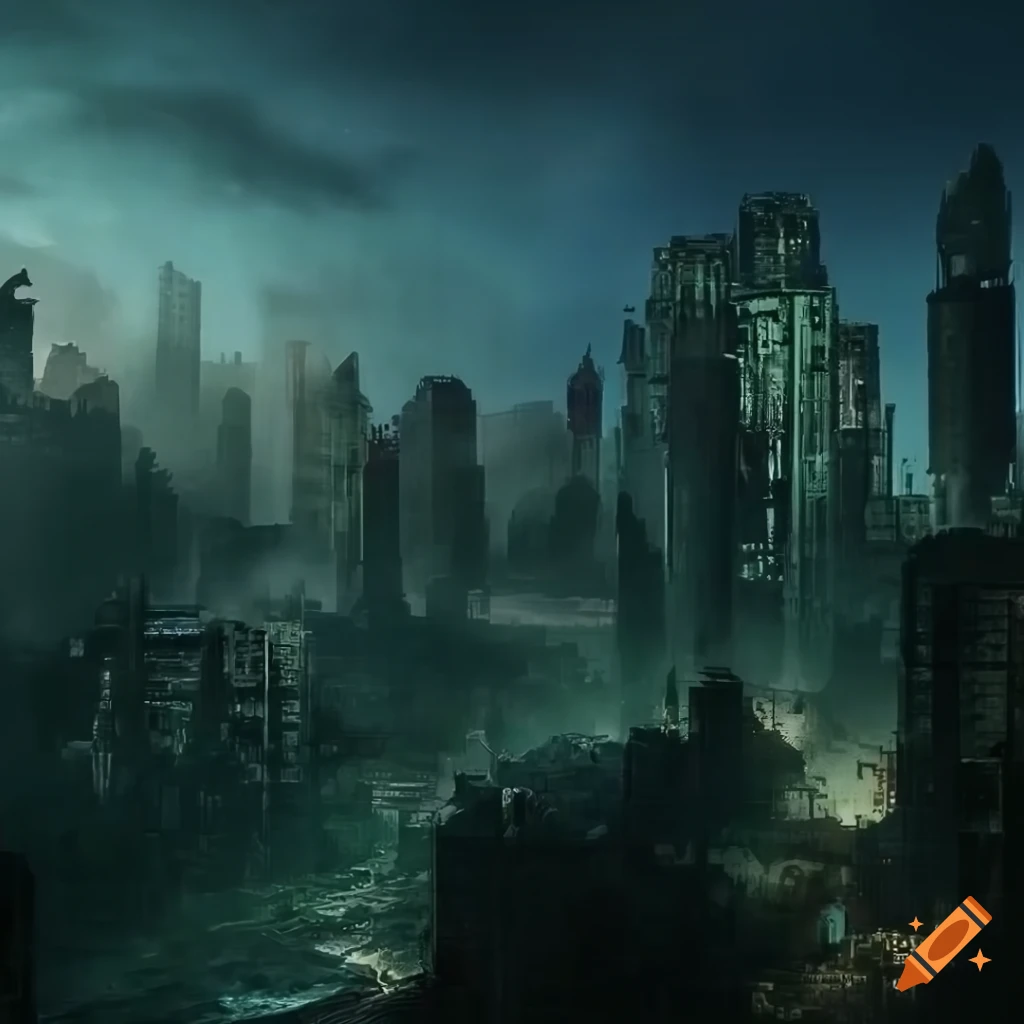 Wallpaper of a mega city in a lush alien jungle on Craiyon