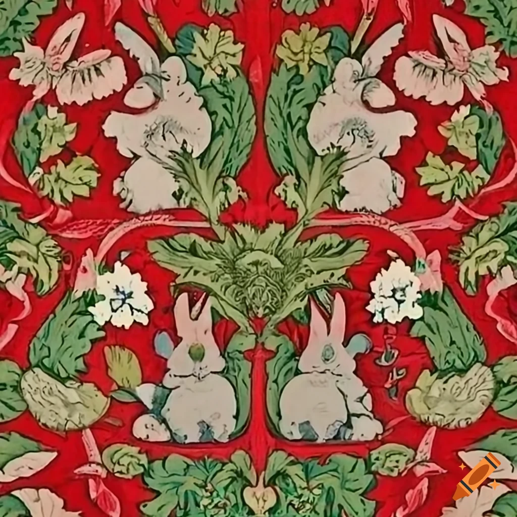 William morris-inspired christmas rabbit wallpaper on Craiyon