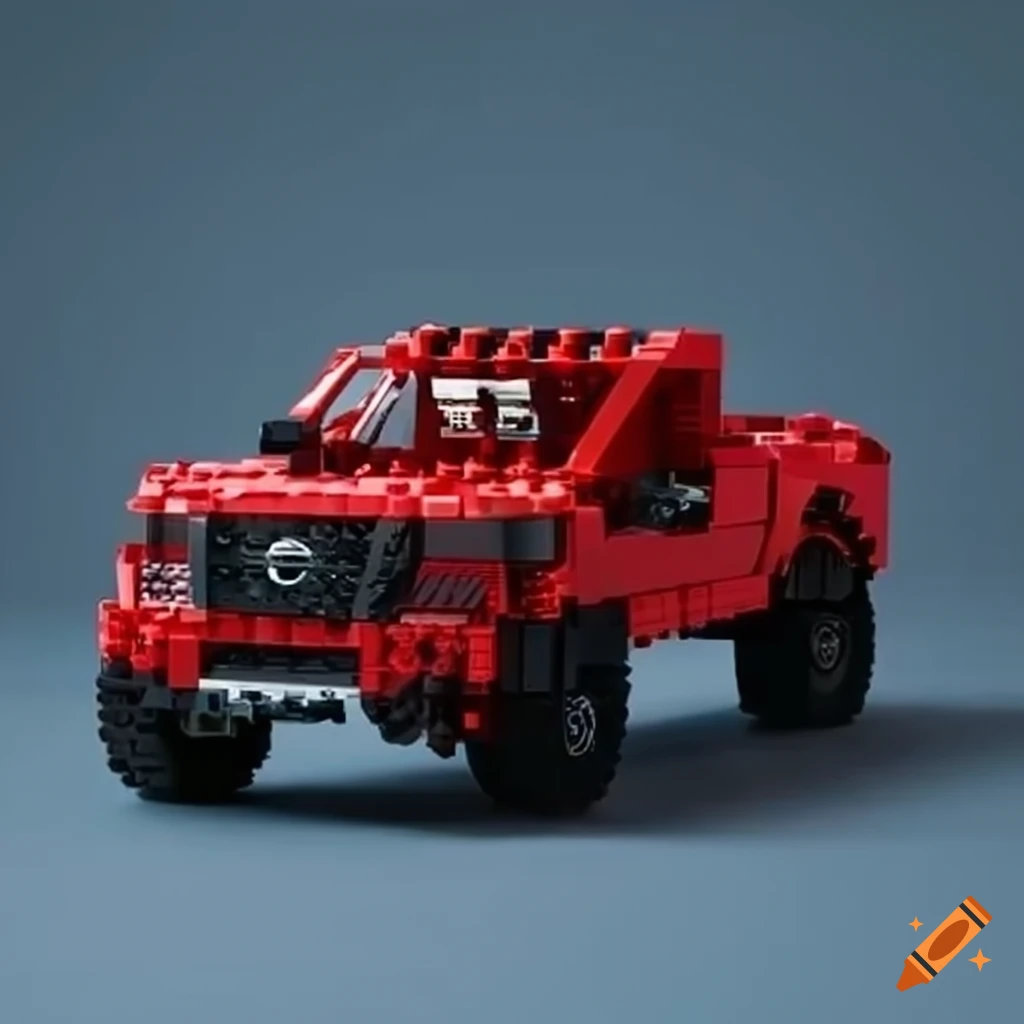 Red lifted nissan titan portrayed as a lego on Craiyon