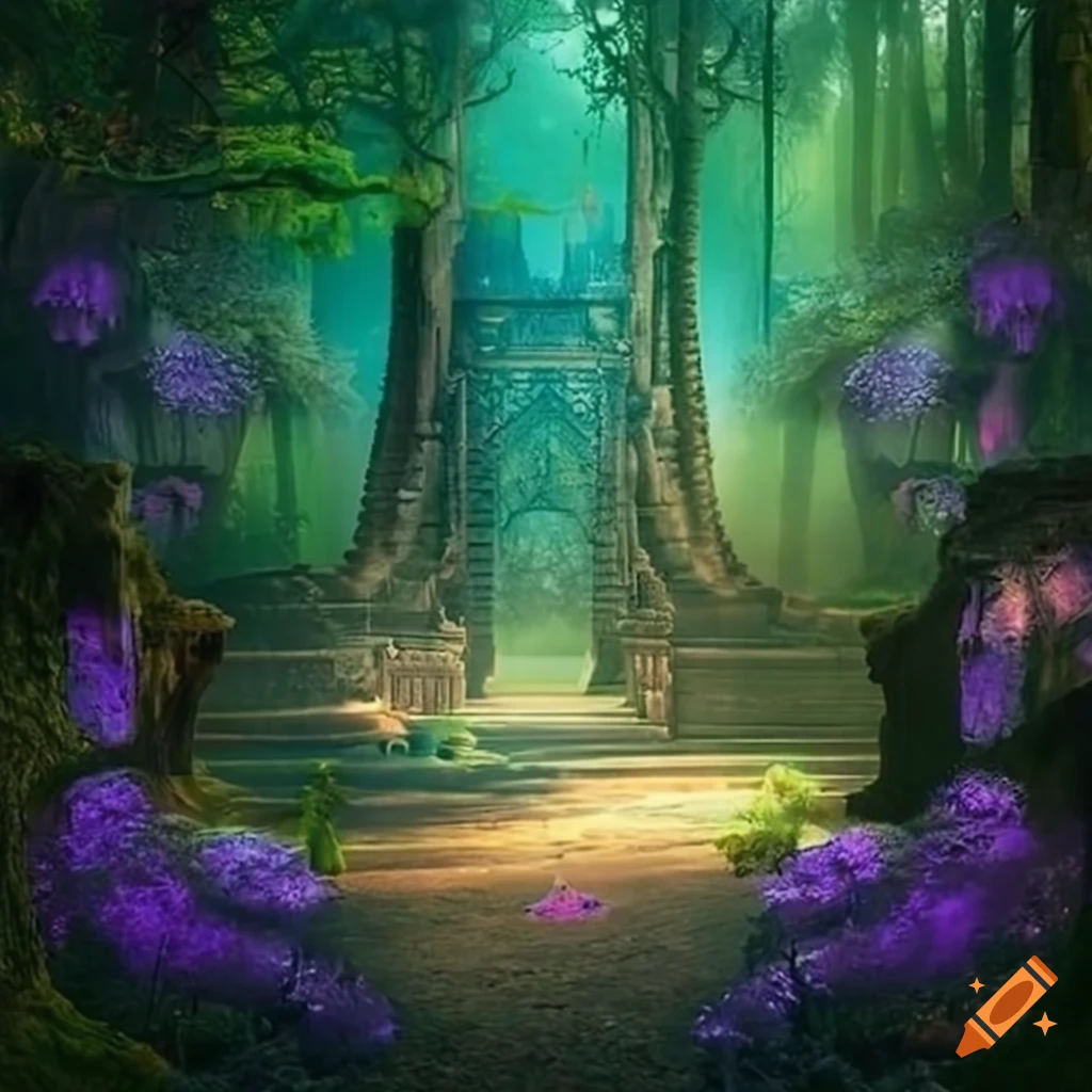 Ancient temple in the midst of an enchanted forest on Craiyon