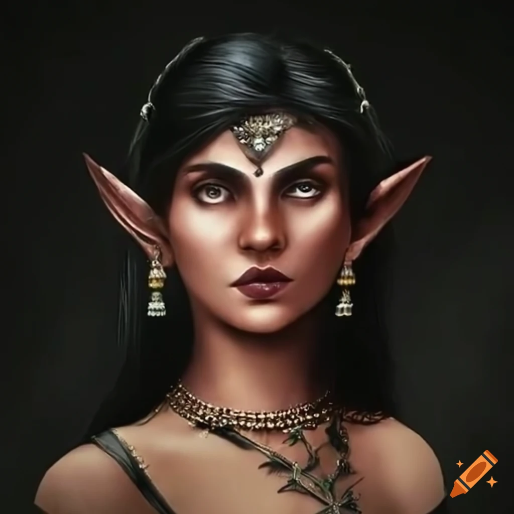 Indian half-elf wizard woman with long black hair and piercings in a ...