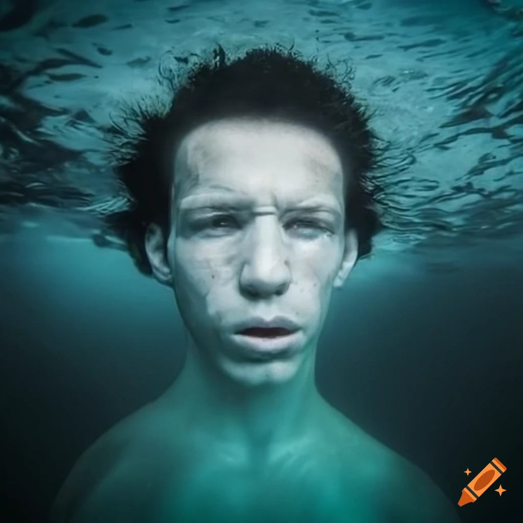Man's face underwater
