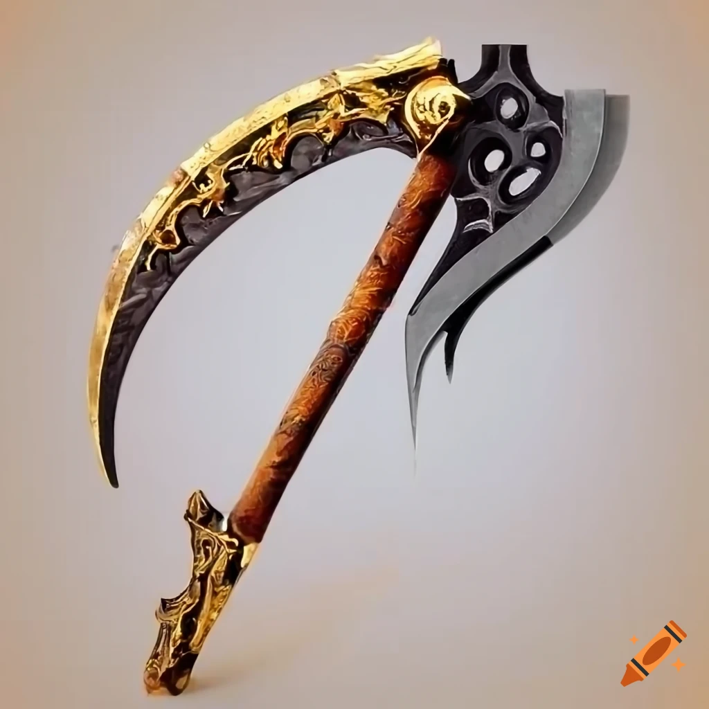 Sleek divine tree scythe with radiant golden inlay