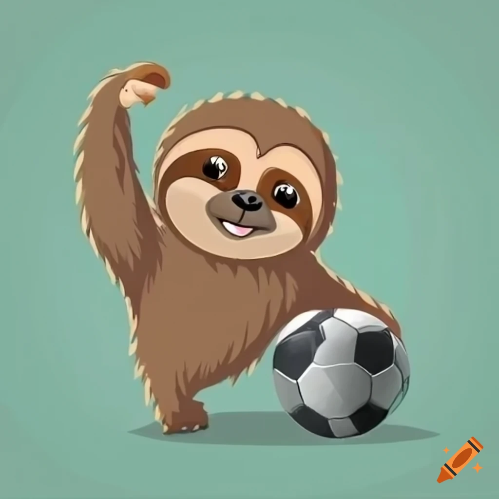 Cartoon sloth playing with a football on Craiyon