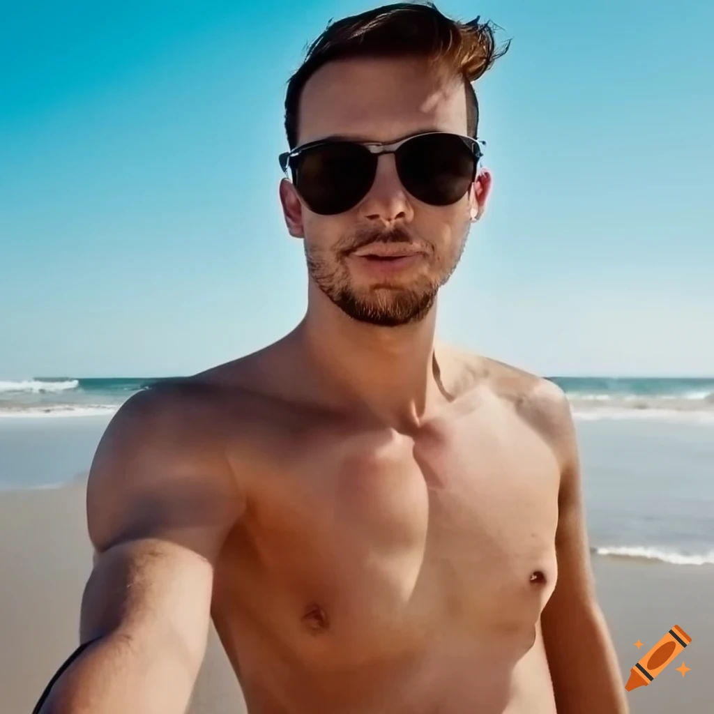 Realistic selfie of a guy at the beach on Craiyon