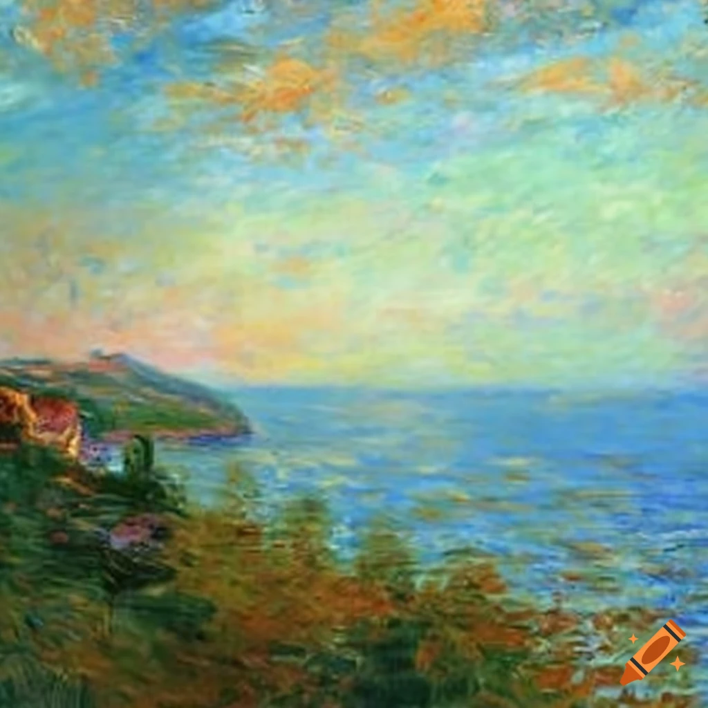 View from window to the sea in a painting by claude monet on Craiyon