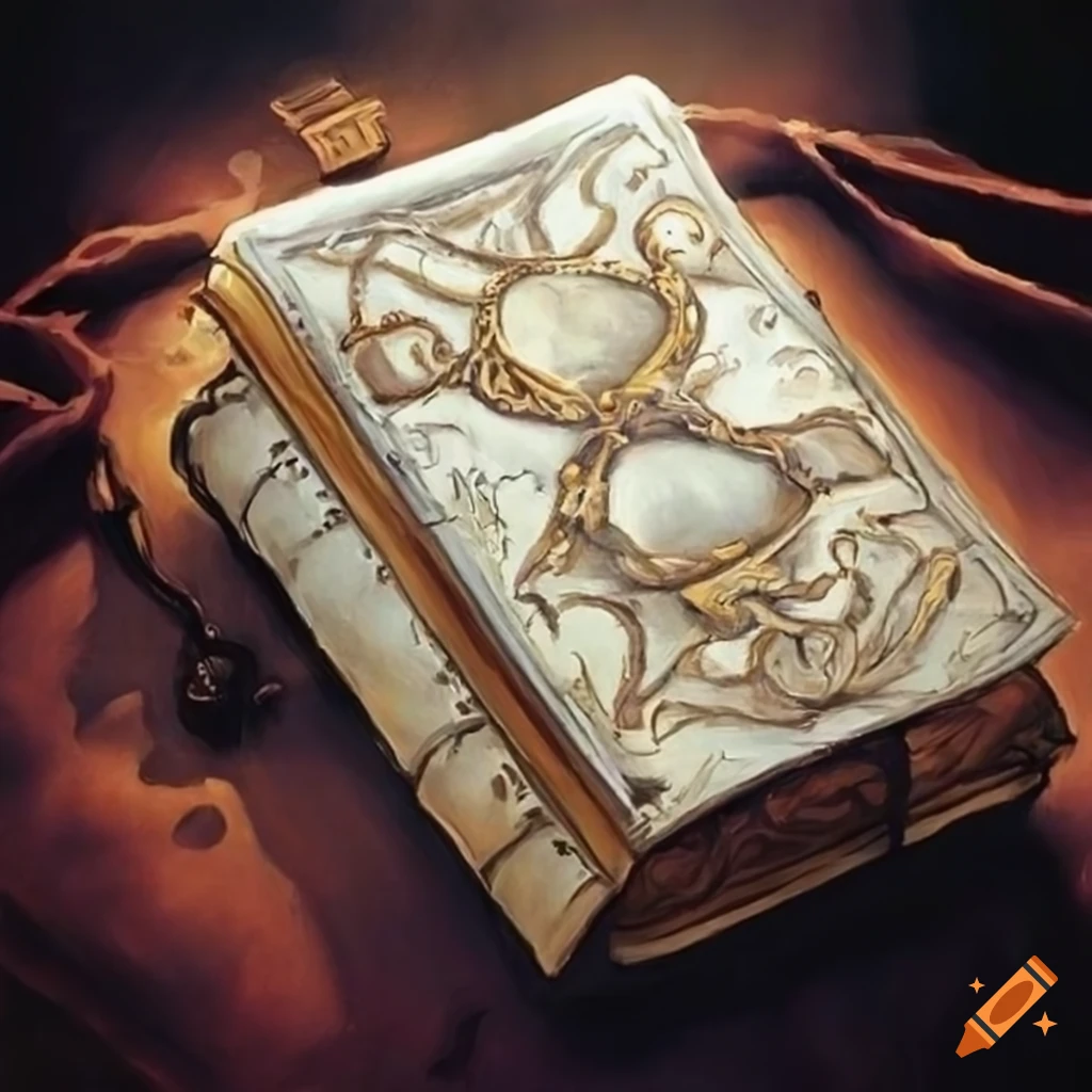 White medieval spellbook painting on Craiyon
