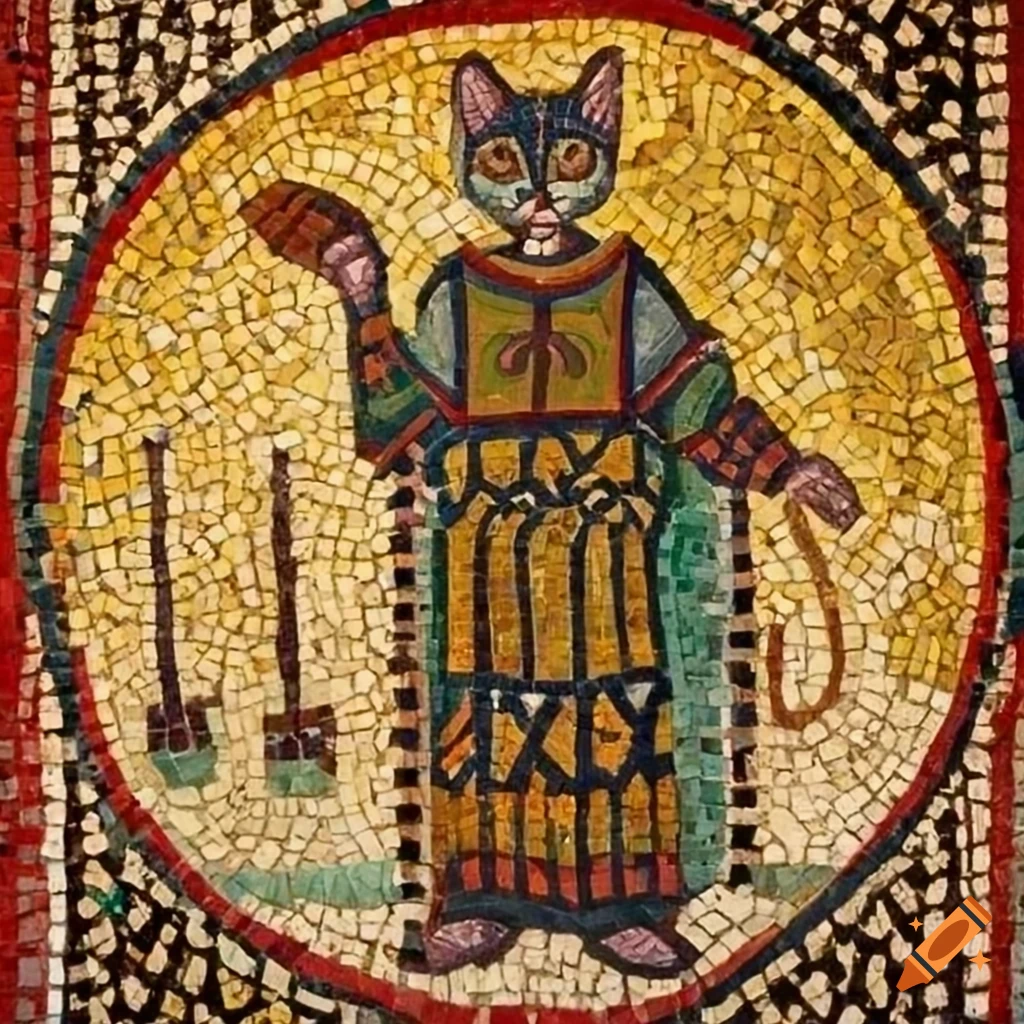 Byzantine mosaic of a cat in priest attire on Craiyon