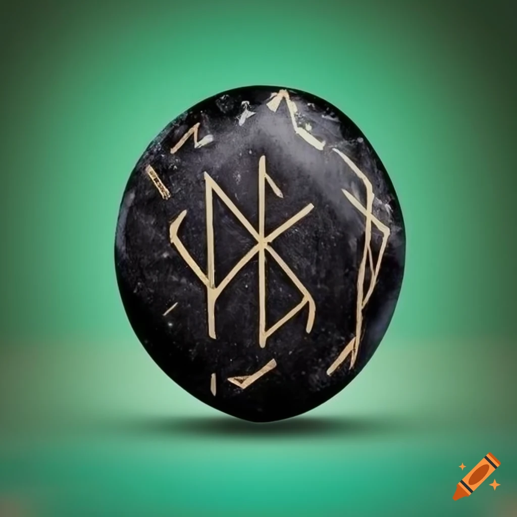 Large black quartz rune with seven lines on a bright green background
