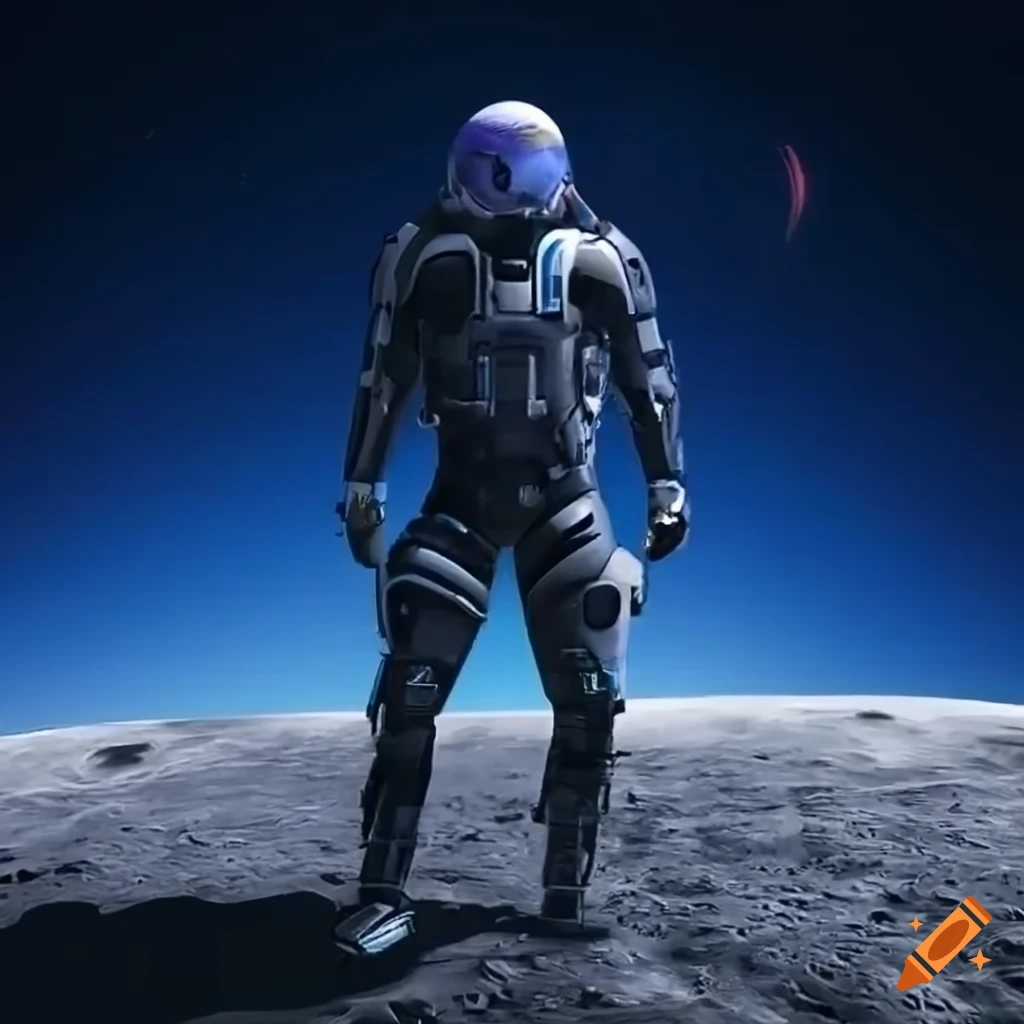 Futuristic soldier with exoskeleton on the moon on Craiyon