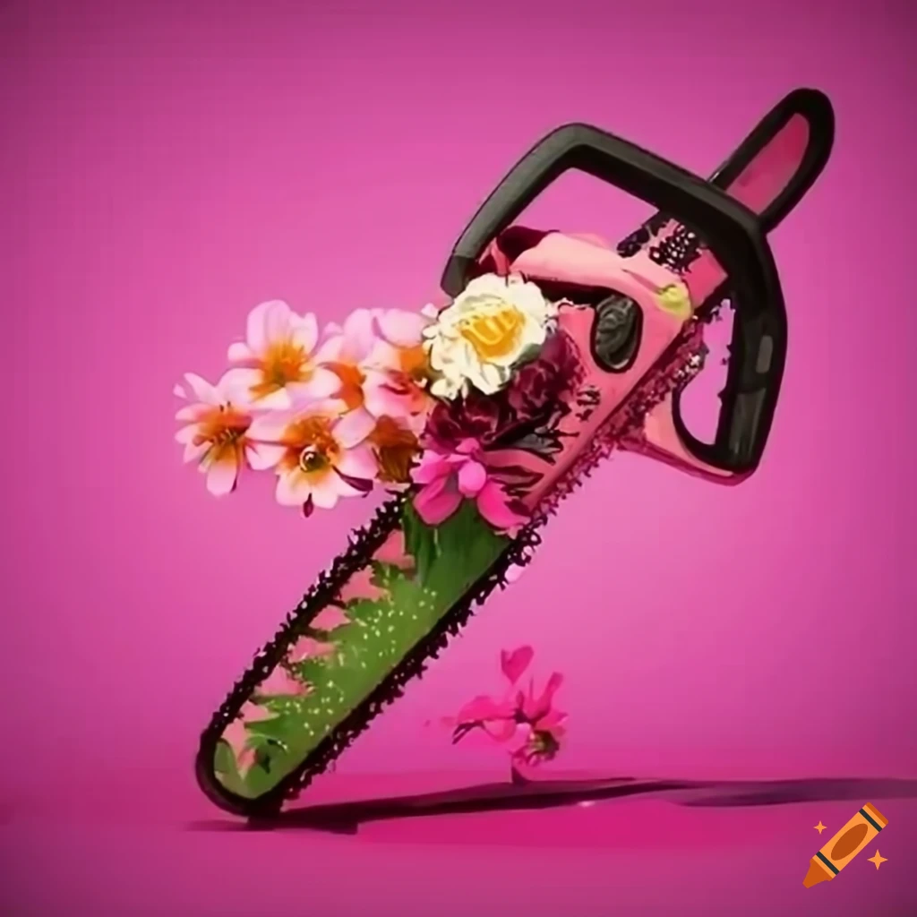 Pink chainsaw with flowers on Craiyon
