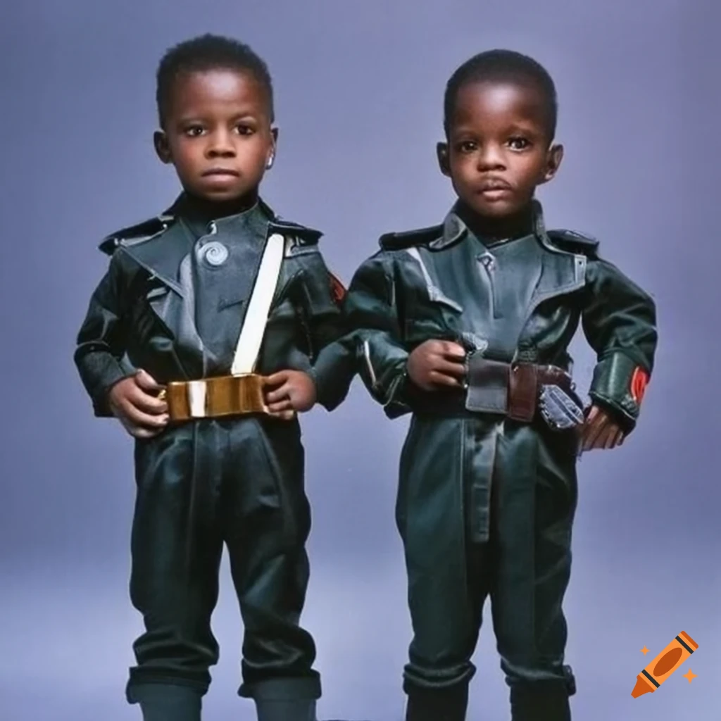 Photograph of two boys in military uniforms on Craiyon