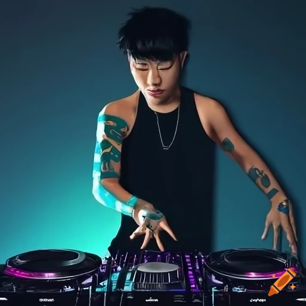 Asian dj performing with an energetic flow