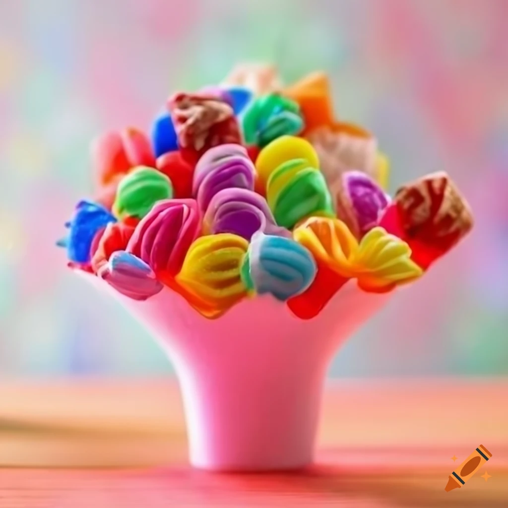 Colorful candy bouquet in a bright room on Craiyon