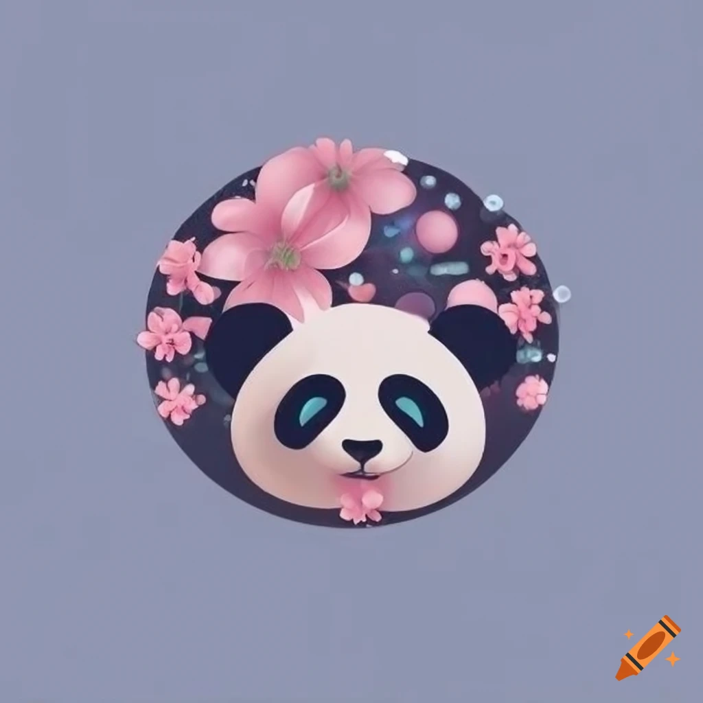 Eigengrau panda logo with pink flowers and blue bubbles on Craiyon