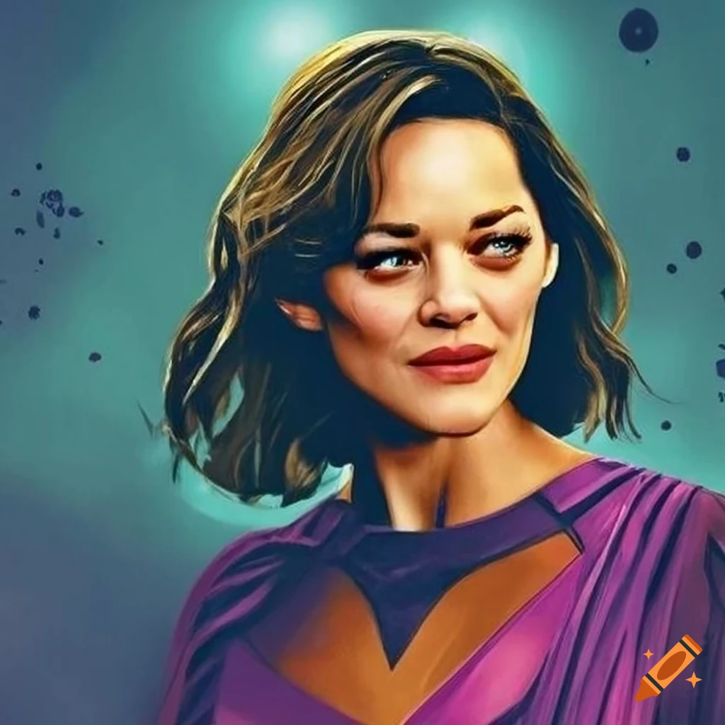 Colorful book illustration of marion cotillard as mal in inception