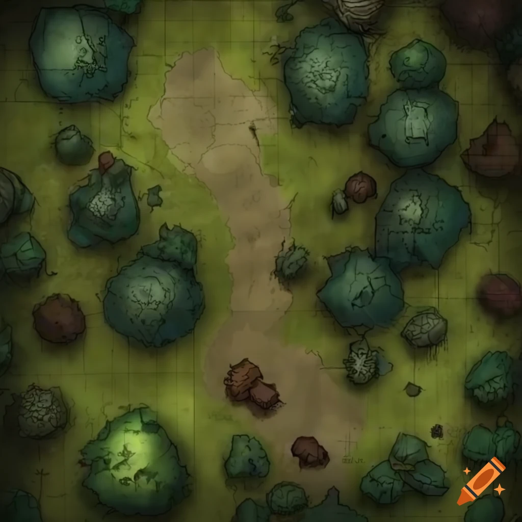 Detailed rpg dnd map of a forest on Craiyon