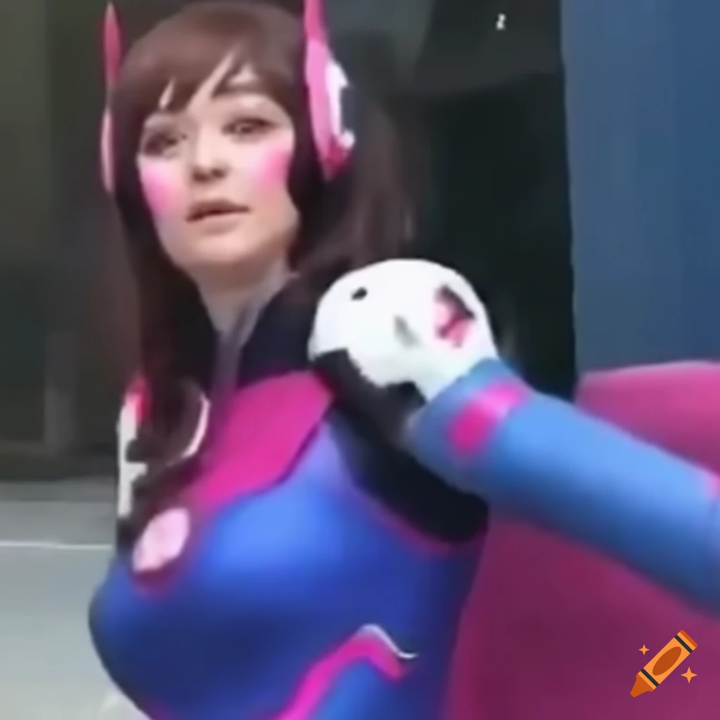 Man wearing d.va cosplay in viral meme video on Craiyon