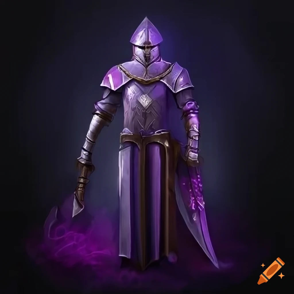 Knight with a long black sword and magic purple shield