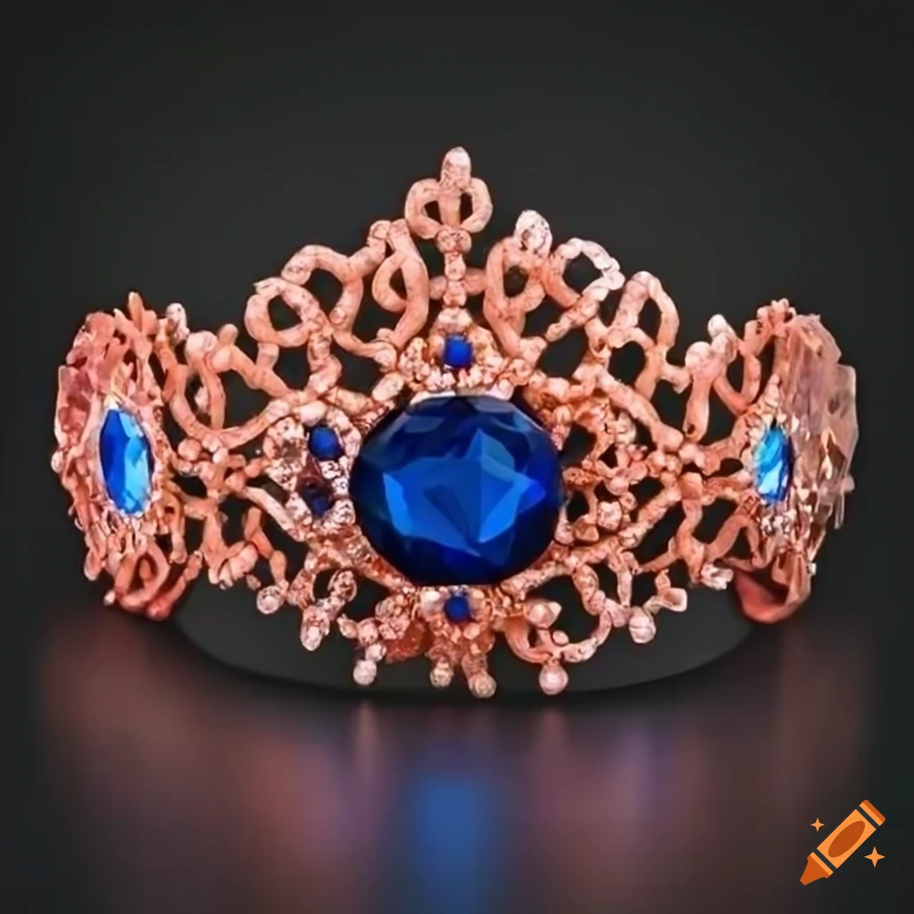 Decorated circlet made from shaped coral with a large sapphire emitting ...