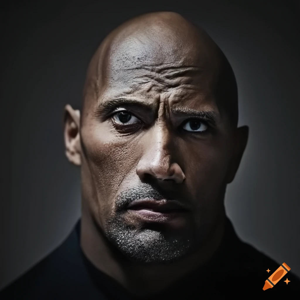 Portrait of dwayne johnson with blue eyes, looking confident