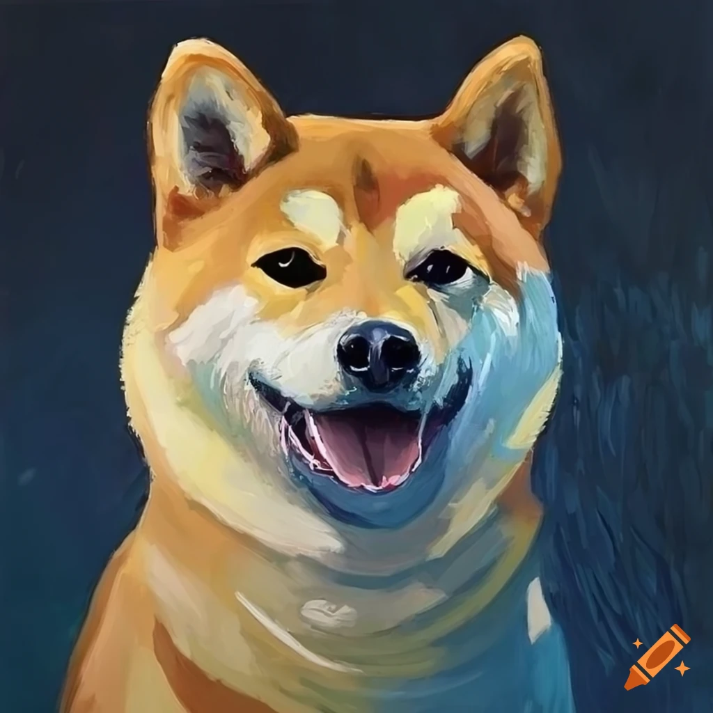 Hyper detailed portrait painting of a Shiba Inu in Starry Night style ...