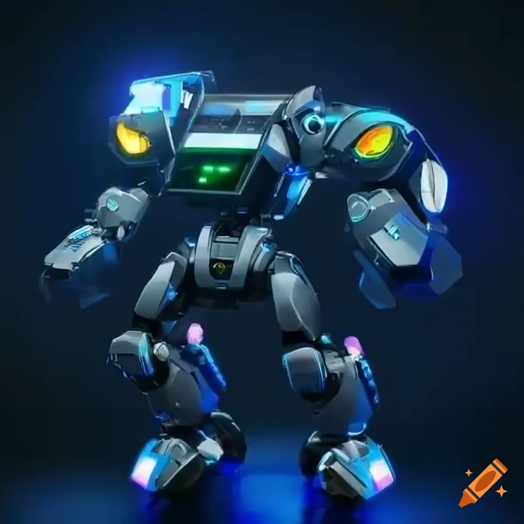 Robot arcade machine with a mech-like appearance and led screen on Craiyon
