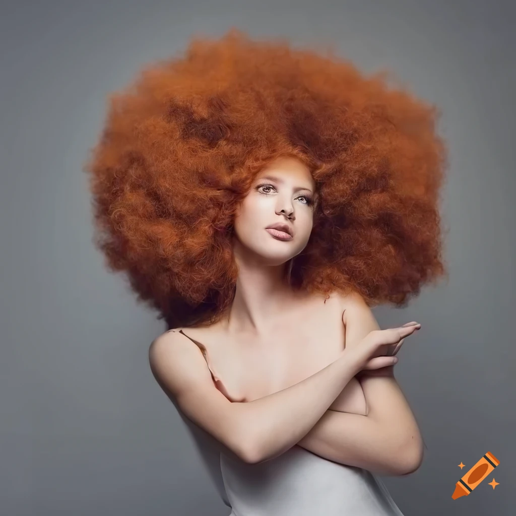 Young pretty redhead woman with a massive afro hairstyle