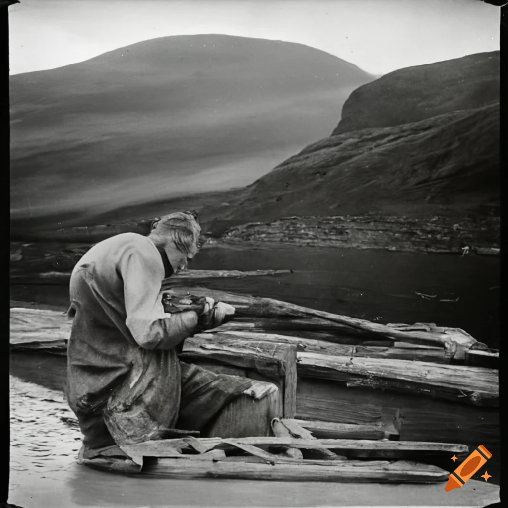 Carpenter in a 1920s Scottish fisher village near the sea on Craiyon