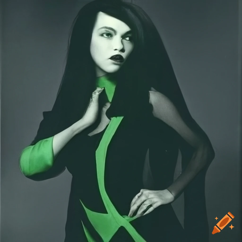 Vintage photo of shego portrayed as a real human by paolo roversi