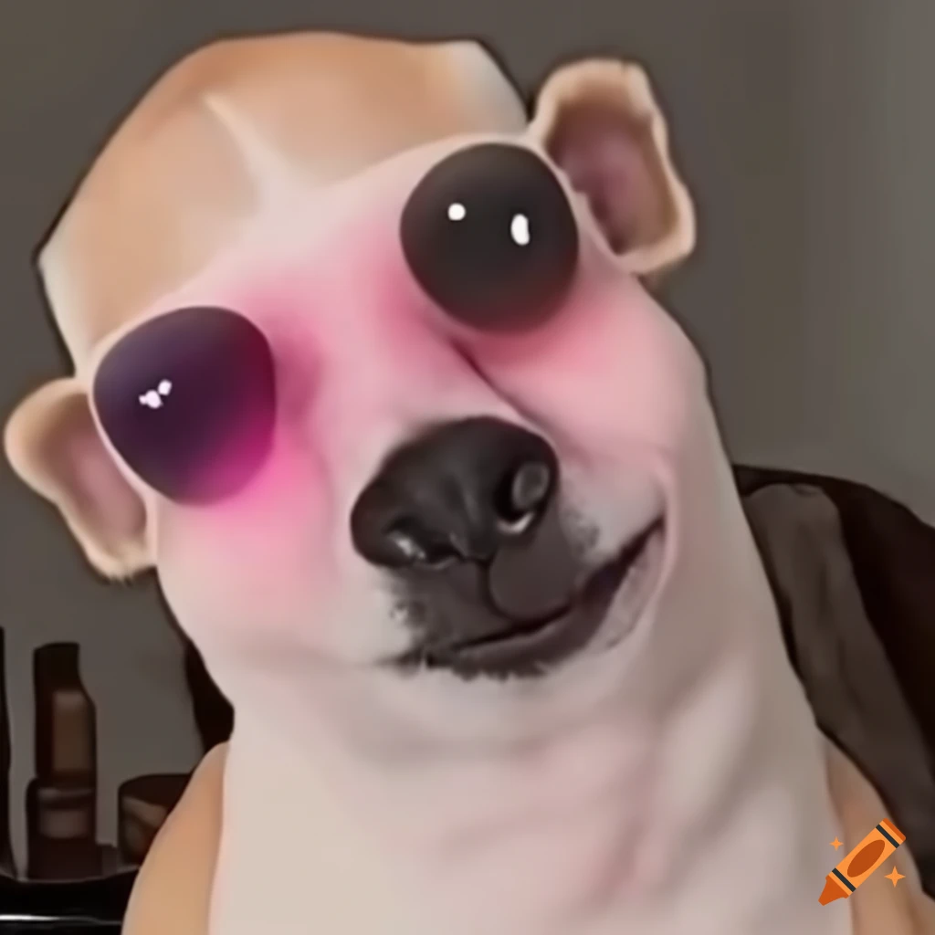 Dog with baddie makeup filter in a humorous meme
