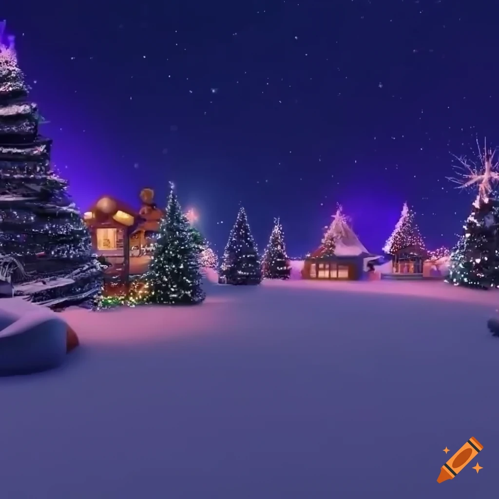 Village at Christmas with snowy animals and magical atmosphere, 3D ...