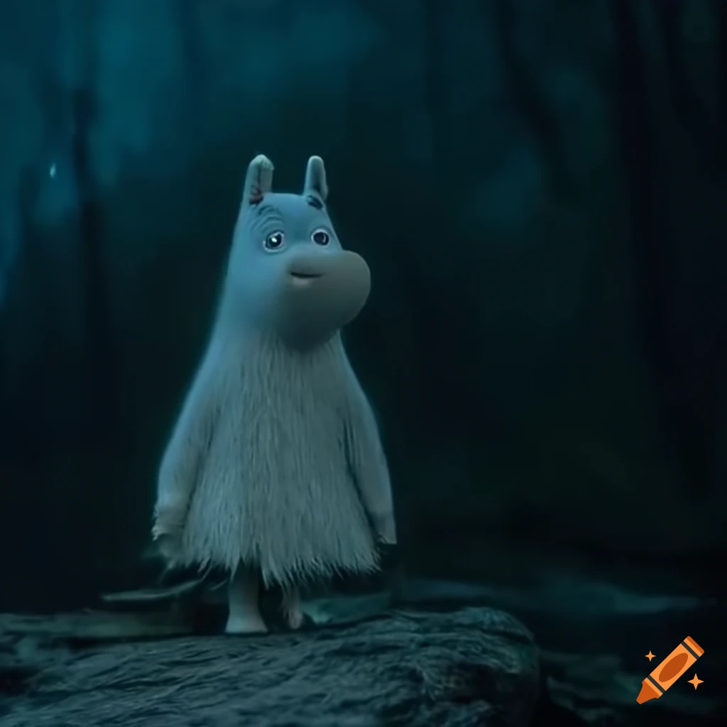 Eerie haunting Moominmamma character emerging from the mist with a ...