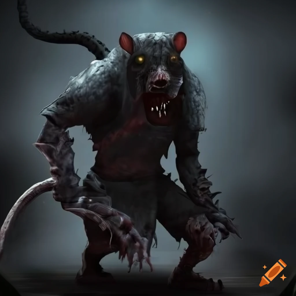 Armored black rat zombie in a dark 3d fantasy setting on Craiyon
