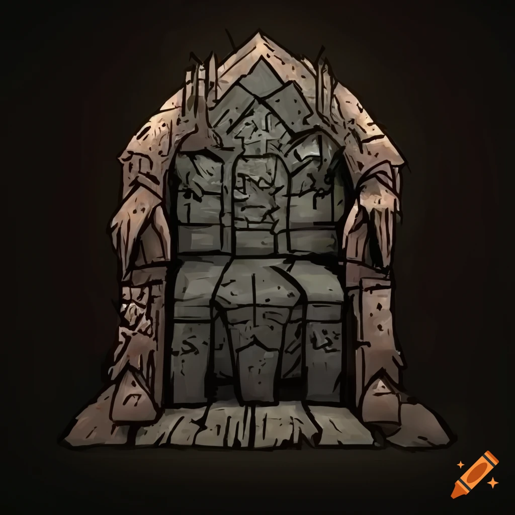 Artistic rendition of stone throne made of axes in the style of Darkest ...