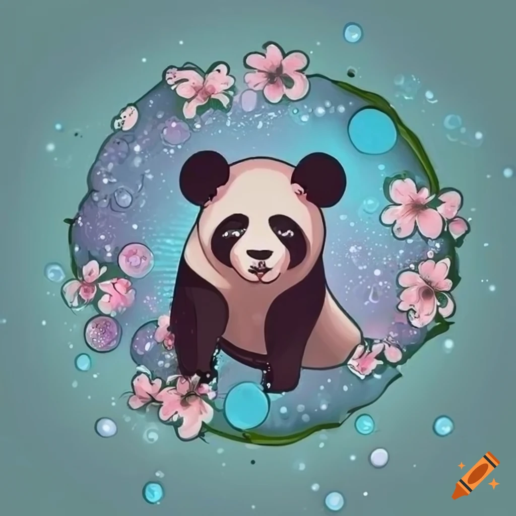 Eigengrau panda logo with pink flowers and blue bubbles on Craiyon