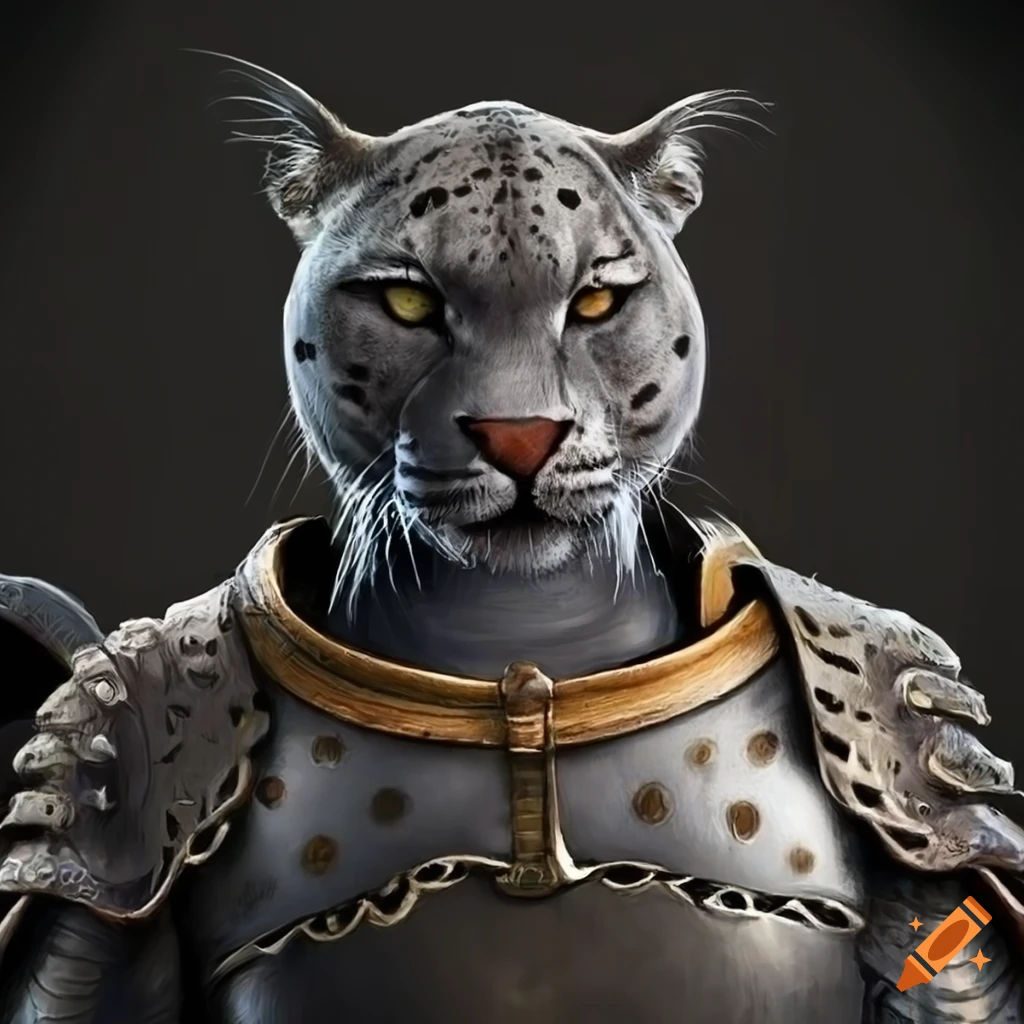 Anthropomorphic gray panther in armor
