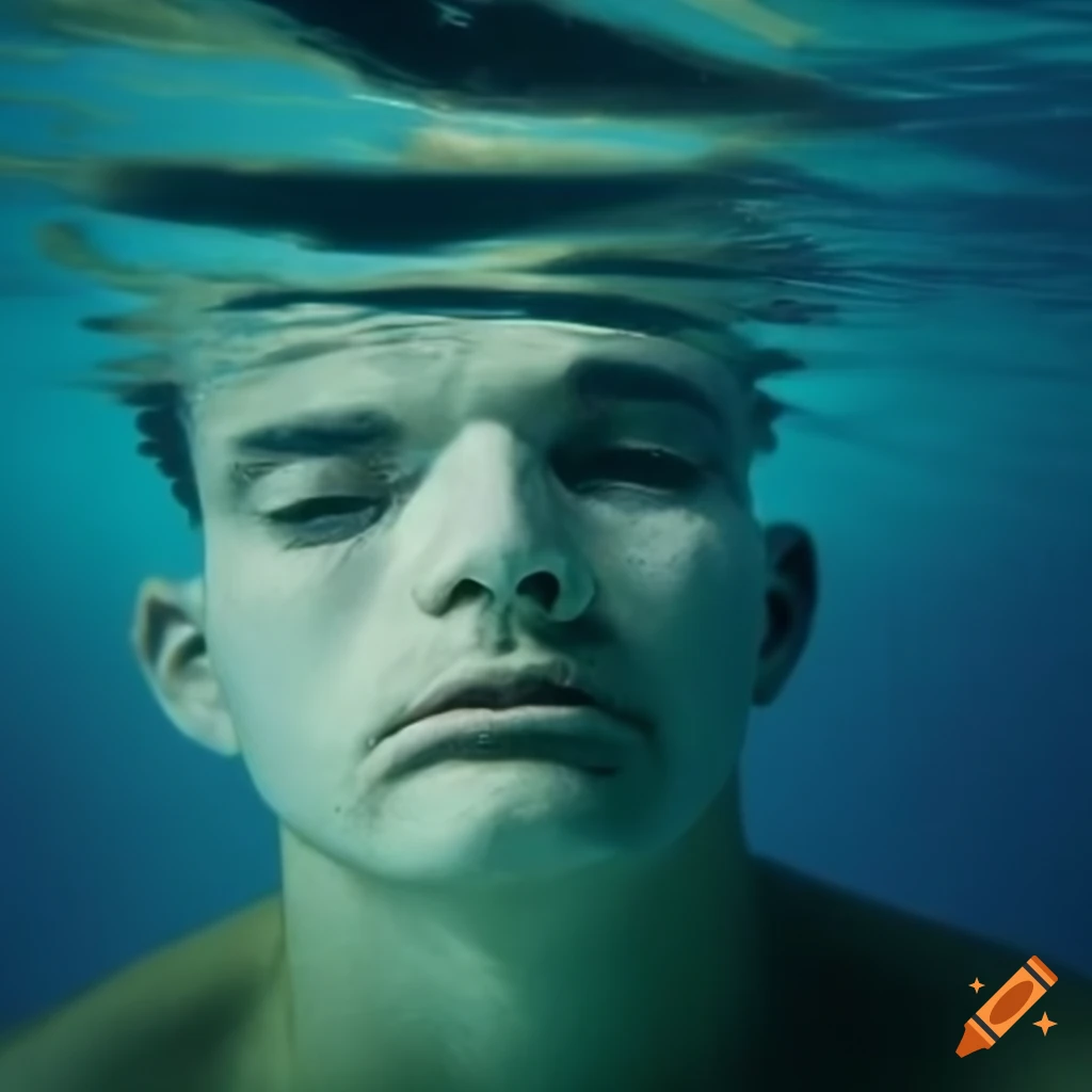Man's face underwater