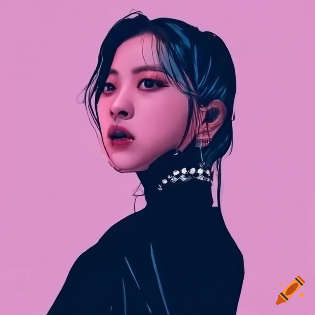 Captivating portrait of itzy's ryujin with detailed fine lines in black ...