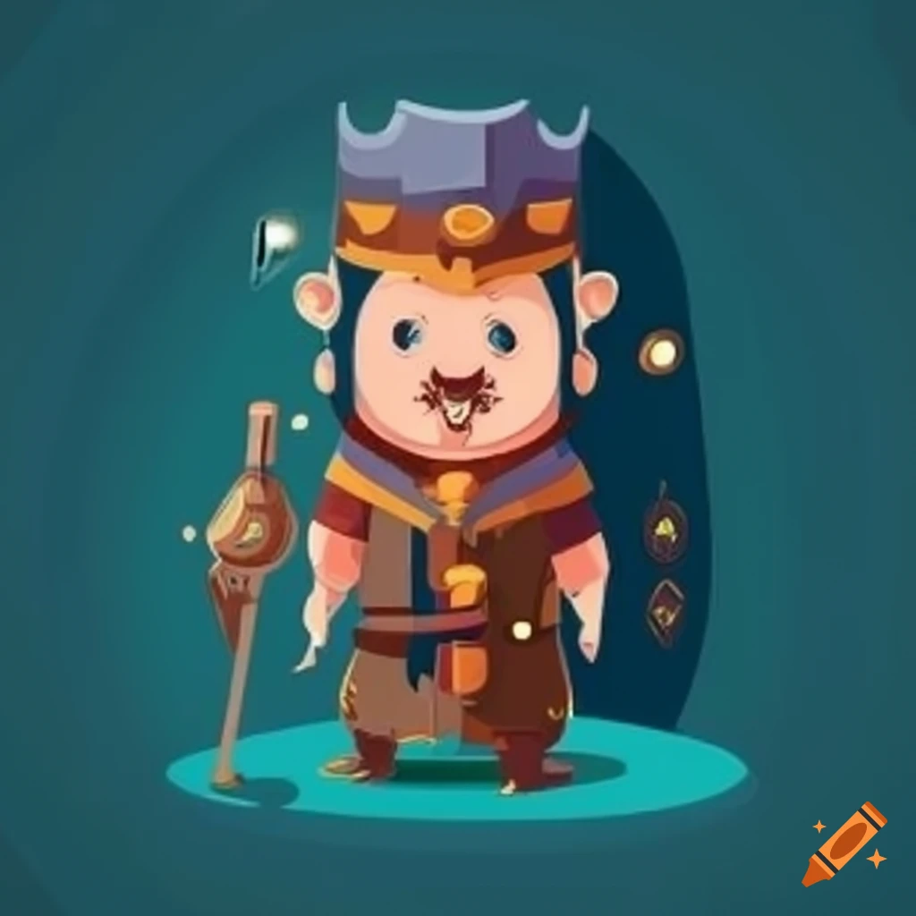 Playful 2d stylish medieval merchant character for board game on Craiyon