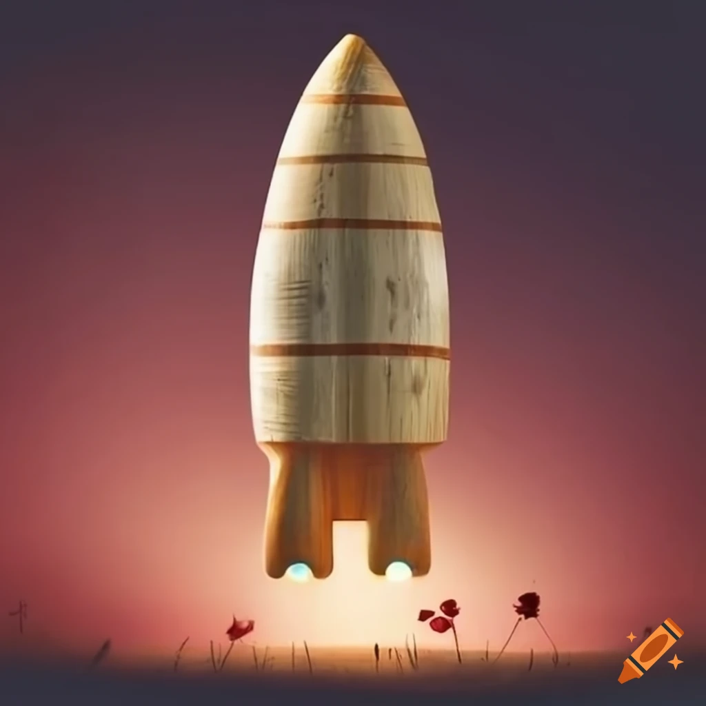 Adorable wooden rocket soaring through the cosmos on Craiyon